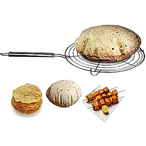 ORGANICA Stainless Steel Round Roti Grill, Papad Grill,Roti Jali, Chapathi Grill with Pipe Handle Dia-8 Inches