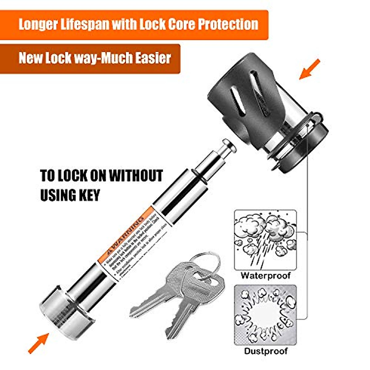 CZC AUTO Hitch Receiver Pin Lock Hitch Lock 5/8 Inch Trailer Receiver Lock for Class III IV 2 2-1/2 Inch Receiver, Fits Hitch Bike Rack Tray Ball Tow Rope for Trailer Truck Car Boat