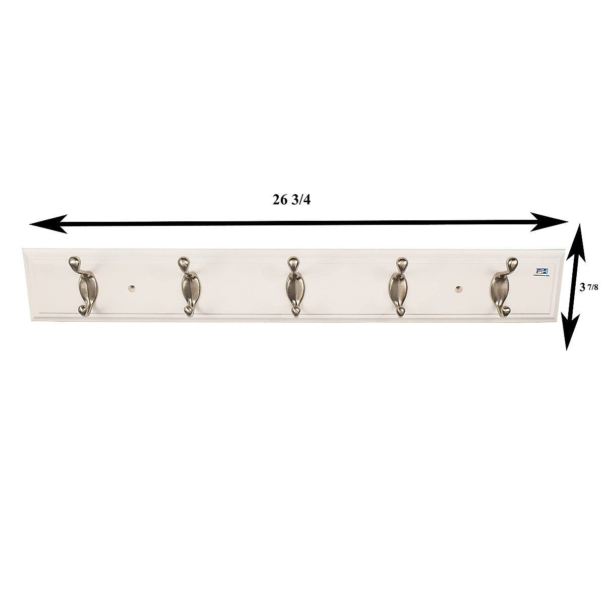 FantasHome 27" Bella Wall Mounted Heavy Duty Hook Rack with 5 Hooks - White/Silver, Satin Nickel Finish