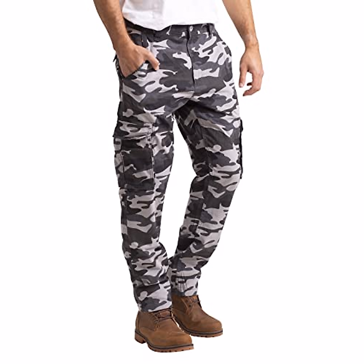 Mens Army Cargo Pants Casual Regular Fit Camouflage Combat Cotton Multi Pocket Security Workwear Trousers Sizes 32W-44W (Gray Camo, 38W x 34L)