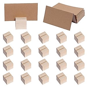 mifengda 20 Pieces Wood Place Card Holders Table Number Holders Stands Small Table Sign Holders Display Rustic Wooden Card Holder with Brown Paper Cards for Wedding Reception Table Party Decoration