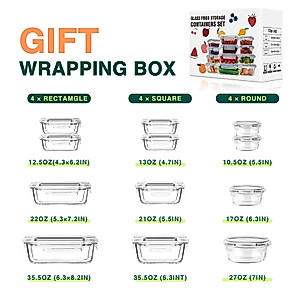 Glotoch 12 Sets Glass Food Storage Containers with Lids, Oven Safe Meal Prep Containers Reusable Glass Lunch Containers for Adults, Airtight Recipientes de Vidrio Con Tapa for Freezer & Dishwasher