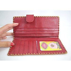 Skelapparel Tattoo Art love forever Sparrow birds embroidered Large flat wallet (Red)