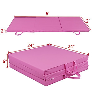 BBBuy 6' x 2' Tri-Fold Portable Folding Exercise Gym Mat Extra Thick Foam Gymnastics Tumbling Mats Aerobics Yoga Martial Arts MMA Stretching Core Workouts w/Carrying Handle
