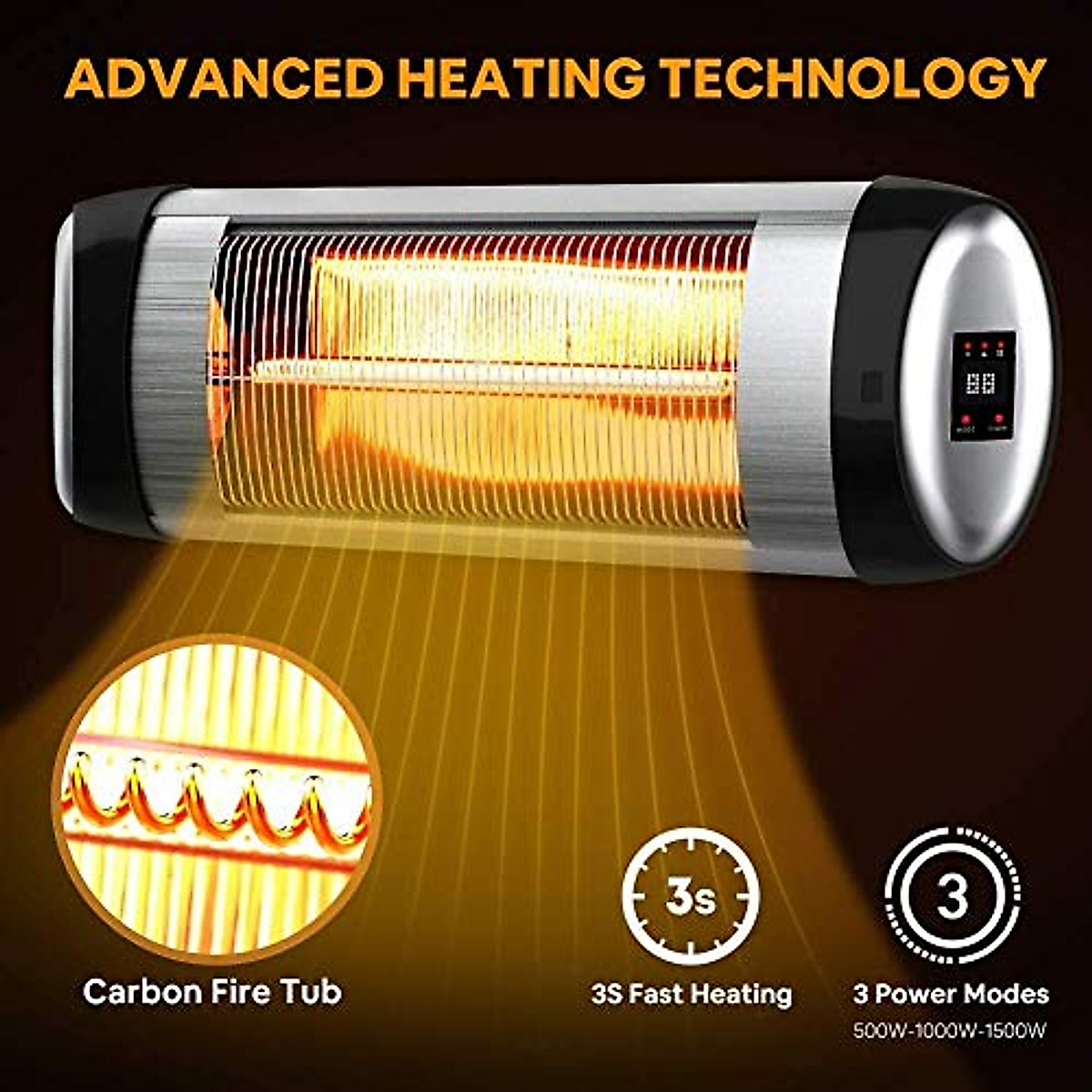 Electric Patio Heater Wall Mounted Waterproof Infrared Heater 1500W, Remote control + timer, Overheat Protection, for Garage Courtyard Balcony Shops Bathroom Outdoor & Indoor