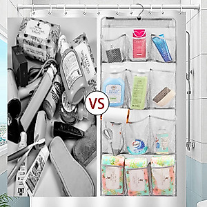 ANZORG Mesh Shower Organizer Hanging Caddy Quick Dry Bathroom Storage for Toiletry Accessories with Rotating Hanger (12 Pockets)