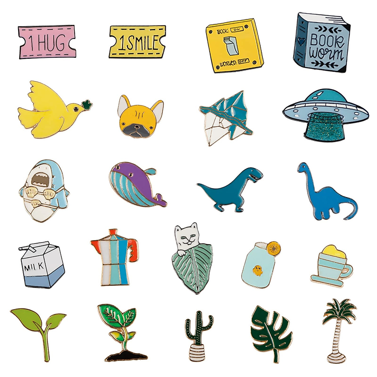 20 Mixed Style Enamel Brooch Pin Set, Cute Brooches Pins Jewelry Accessories Decoration Gift for Clothing Bags Jackets