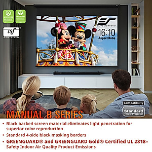 Elite Screens Manual B 110-INCH Manual Pull Down Projector Screen 4K 8K 3D Ultra HDR HD Ready Home Theater Movie Gaming Presentation Screen, M110H