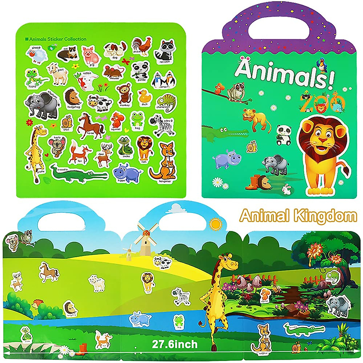 Reusable Sticker Books for Kids, 3 Sets Travel Removable Toddler Sticker Books for 3 4 5 Year Old Girls Boys Birthday Gifts Educational Learning Toys for Age 3-5 - Ocean & Zoo Animals, Dinosaur