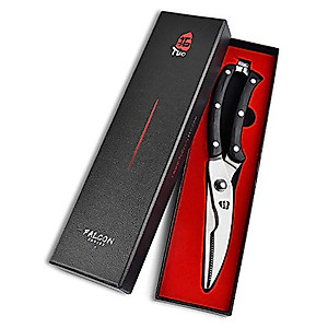 TUO Kitchen Shears - Heavy Duty Kitchen Scissors, Multi-functional Shears for Bone Poultry Meat Fish - German Steel & Pakkawood Handle with Safety Lock - Falcon Series with Gift Box