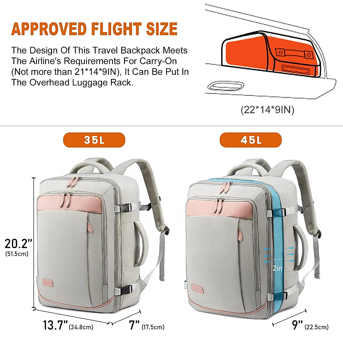 LOVEVOOK Carry on Backpack, 45L Large Travel Backpack for Women Airline Approved, Expandable Large Suitcase Backpacks With 4 Packing Cubes, Aer Travel Pack 3, Water Resistant Weekender Bag