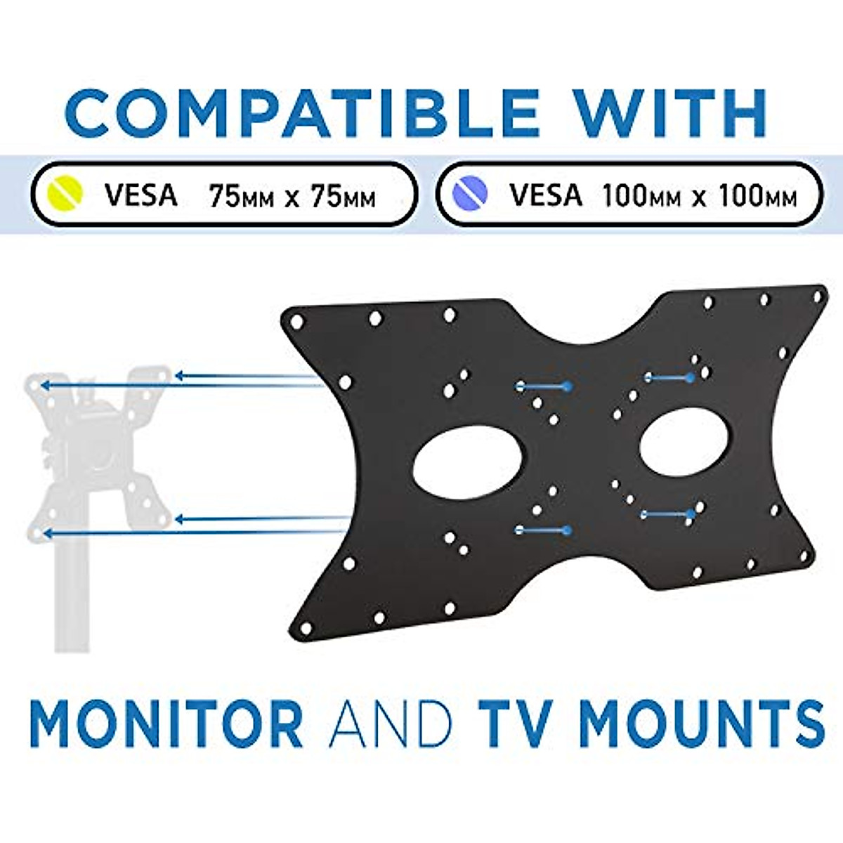 Mount-It! VESA Mount Adapter Plate - Monitor and TV Mount Extender Conversion Kit Allows 75x75, 100x100, 200x200 to Fit Up to 400x200 mm Patterns, Heavy-Gauge Steel, Hardware Included