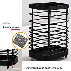 Oidium Stainless Steel Utensil Holder,Utensil Crock Countertop Organizer 6x4x3 In,Black Utensil Holder,Metal Steel Square Utensil Flatware Storage for Countertop (Large)