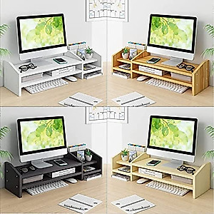 Catekro Monitor Stand Riser, 2 Tiers Wood Monitor Riser Stand with Storage Organizer, Multi-Purpose Desktop Organizer Riser for Computer,Laptop,Printer(Black)