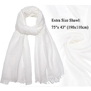 Gragengs Women Summer Scarfs Cotton Lightweight Large Long Gauze Shawl Beach Wrap Plain 75”×43” (White)