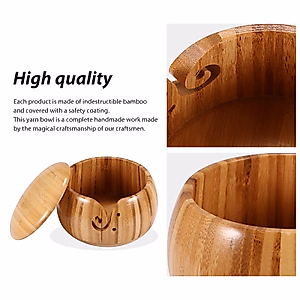 Bamboo Yarn Bowl, Handmade Knitting Yarn Storage Bowl with Removable Lid and Holes, Large Size Knitting Bowl Wool Holder Carbonized Bowl Box for Crochet Knitting Home Decor