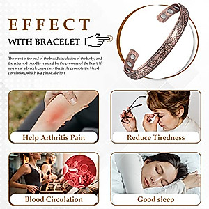 Jecanori Magnetic Copper Bracelet and Copper Ring for Women Men,Vintage Flower Wristband Brazaletes Magnetic Field Therapy Gifts