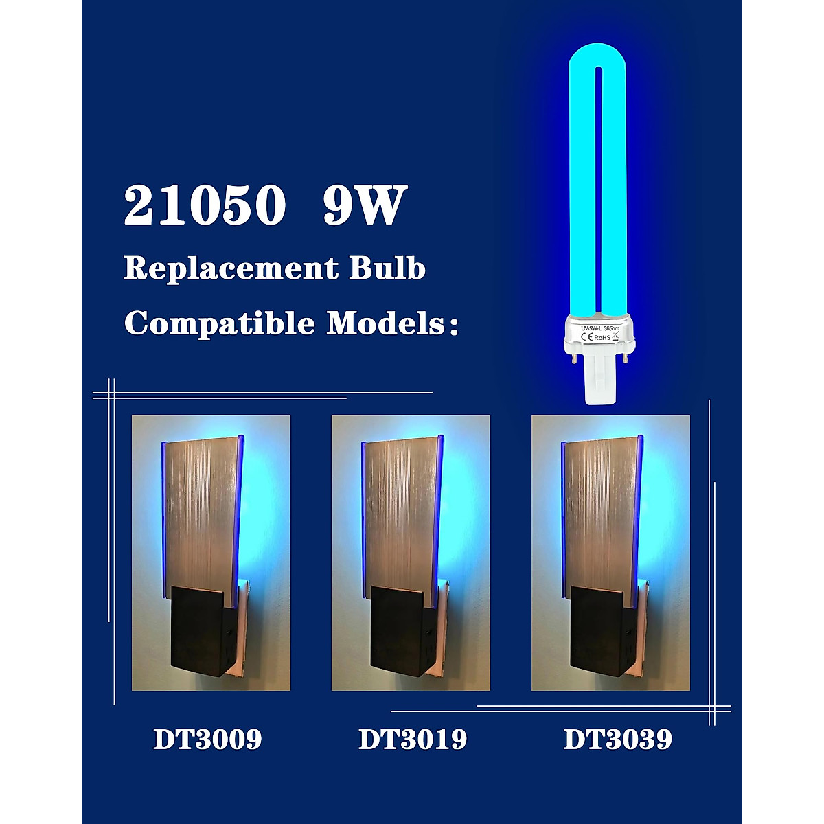 Dameiol 21050 9W Replacement Bulbs Light Compatible DynaTrap DT3009,DT3019,DT3039 Only,6.5 inch Overall Length, NOT Compatible Classic EL-22 4 Pack