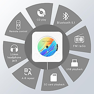 ZYOKATA CD Player Portable with Bluetooth 5.1 Desktop Music CD Player with Remote Control, Boombox, FM Radio, LED Screen, Support AUX/USB Headphone Jack for Home