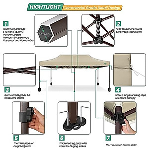 COBIZI Heavy Duty 10x20 Pop up Canopy Tent with 6 Sidewalls, Commercial Instant Canopies Tents for Parties Waterproof Gazebos with Roller Bag, All Season Wind & Waterproof UPF50+,Thickened Frame