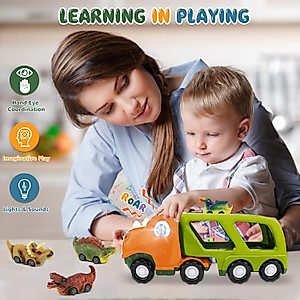 Nicmore Dinosaur Truck Toddler Toys Car: Toys for 2 3 4 Year Old Boy 5 in 1 Carrier Transport Toys for Kids Age 2-3 2-4 | 18 Months 2 Year Old Boy Girl Birthday Gifts