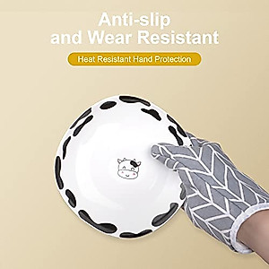 AUAUY Oven Mitts and Potholders BBQ Gloves-Oven Mitts and Pot Holders with Recycled Infill Silicone Non-Slip Cooking Gloves for Cooking Baking Grilling (6-Piece Set,Grey)