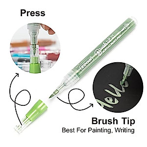 ZEYAR Acrylic Paint Pens, Brush Tip, Water based, Metallic Colors, Writes on Paper, Rock, Rubber, Ceramics, Wood, Glass and more (12 Metallic Colors)