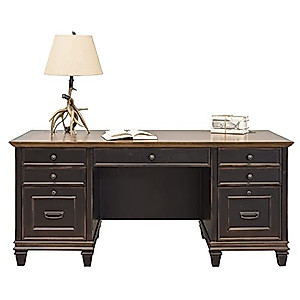 Martin Furniture Hartford Double Pedestal Shaped Desk, Brown - Fully Assembled
