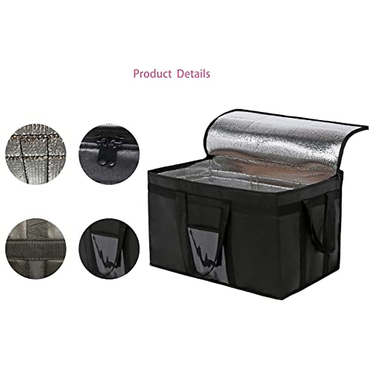 Insulated Food Delivery Bag，Reusable Food Warmer Delivery Bags for Hot and Cold,Collapsible Large Capacity and Durable, Suitable for Travel，Car，Camping (XXXL, Black)