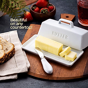 Beautiful bunder of a Ceramic Butter Dish Set with Lid and Knife & Extra-Large Stainless Steel Lemon Squeezer