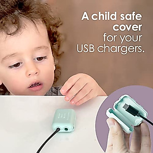 Geddy's Mom - Watch Your Mouth - The Award Winning USB Charger Child Safety Cover - Made in The USA - Baby Proofing Toddler Shock Prevention (3 Pack Dusty Aqua)