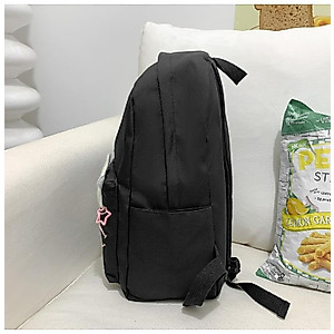 Cute Y2K Backpack Daily Use, Kawaii Aesthetic Harajuku Durable Shoulder Bag Daypack Bookbag Hiking Travel Backpack (black)