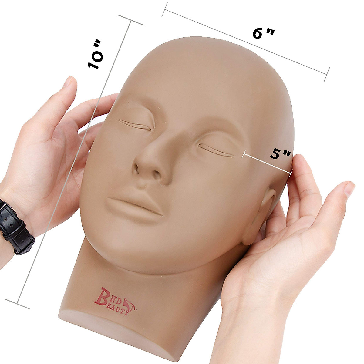 BHD BEAUTY Eyelash Practice Training Head for Makeup Cosmetology Dark Brown Flat Soft PVC Material Head with Mount Hole.