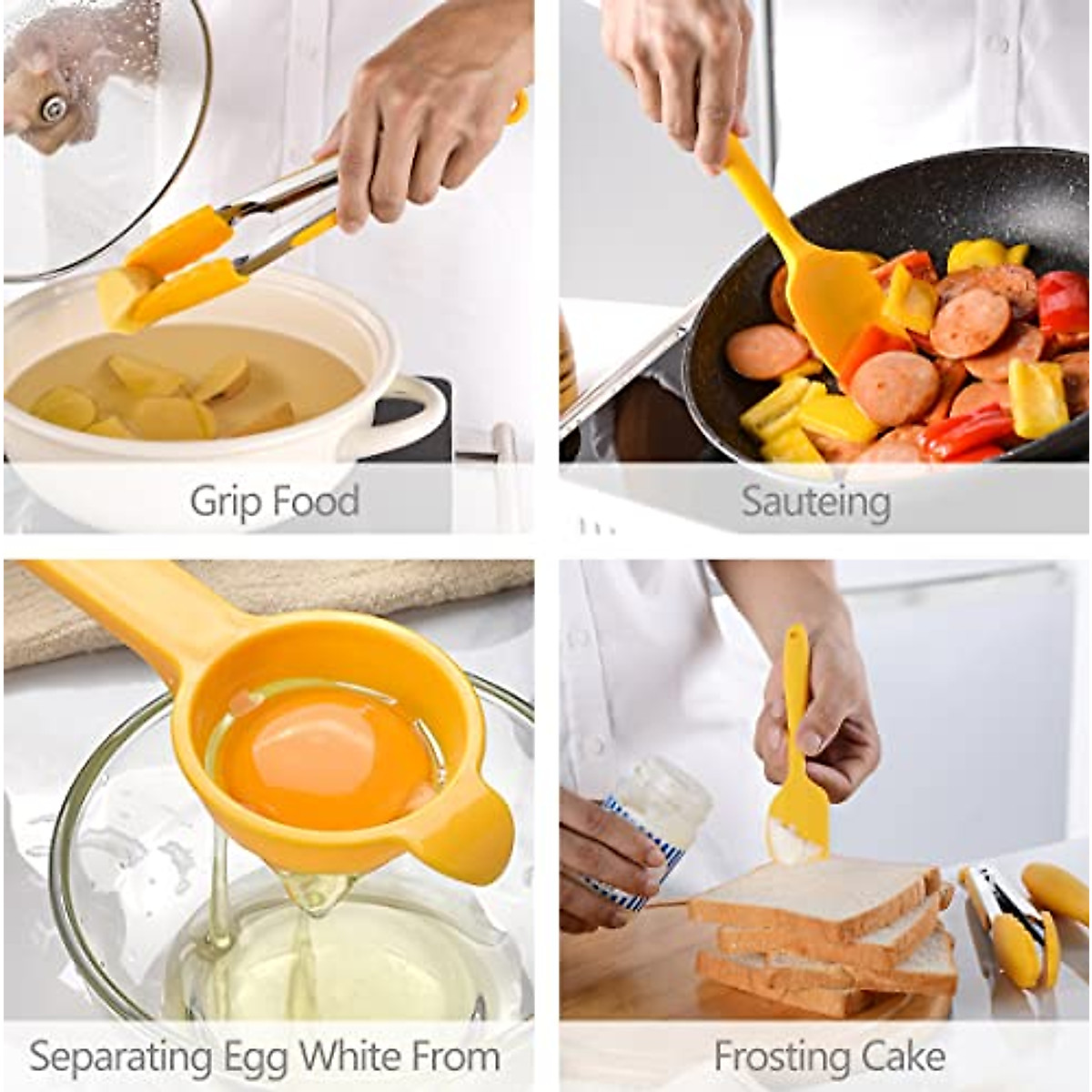 Silicone Spatula Set of 11 Kitchen Utensils with Iron Holder for Baking, Cooking, and Mixing,Cooking Spatulas Nonstick Cookware，Seamless and Flexible,Dishwasher Safe (Yellow)