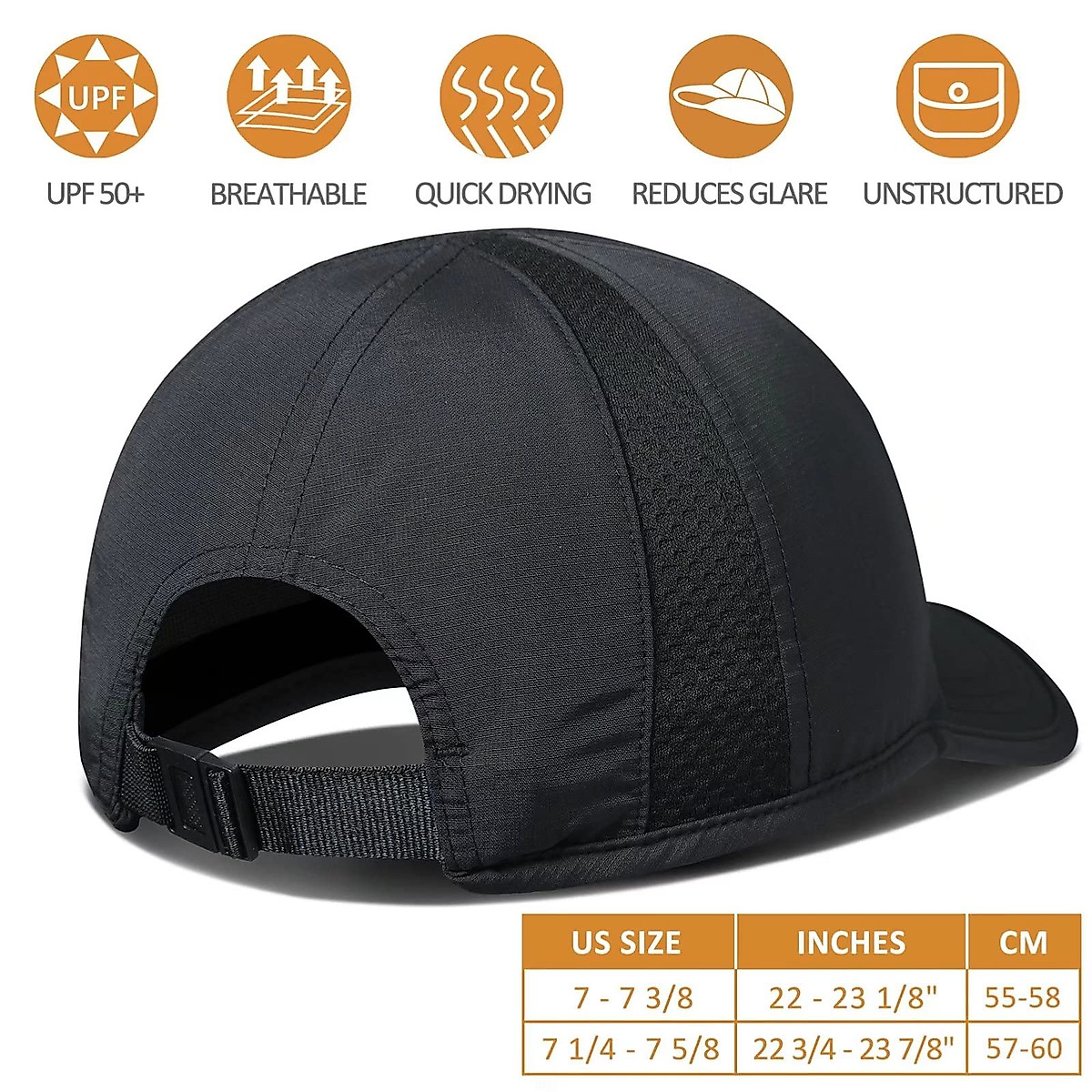GADIEMKENSD Mens Hats Baseball Cap UPF 50+ Sun Quick Dry Lightweight Breathable Trucker Hat Outdoor Hiking Fishing Run Golf Sports Dad Mesh Hats Running Hat Quick Drying for Men Women Mens Black XL