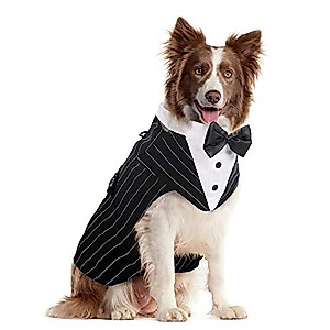 Kuoser Dog Tuxedo Dog Suit and Bandana Set, Dogs Tuxedo Wedding Party Suit, Dog Prince Wedding Bow Tie Shirt Formal Dog Wedding Attire for Large and Medium Dogs Golden Retriever Samo Bulldogs