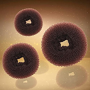 MeetFavorite Hair Bun Shaper Set - 2 Large, 2 Medium, 2 Small Donut Hair Bun Makers, 10 Elastic Bands, Hair Pins (Brown)