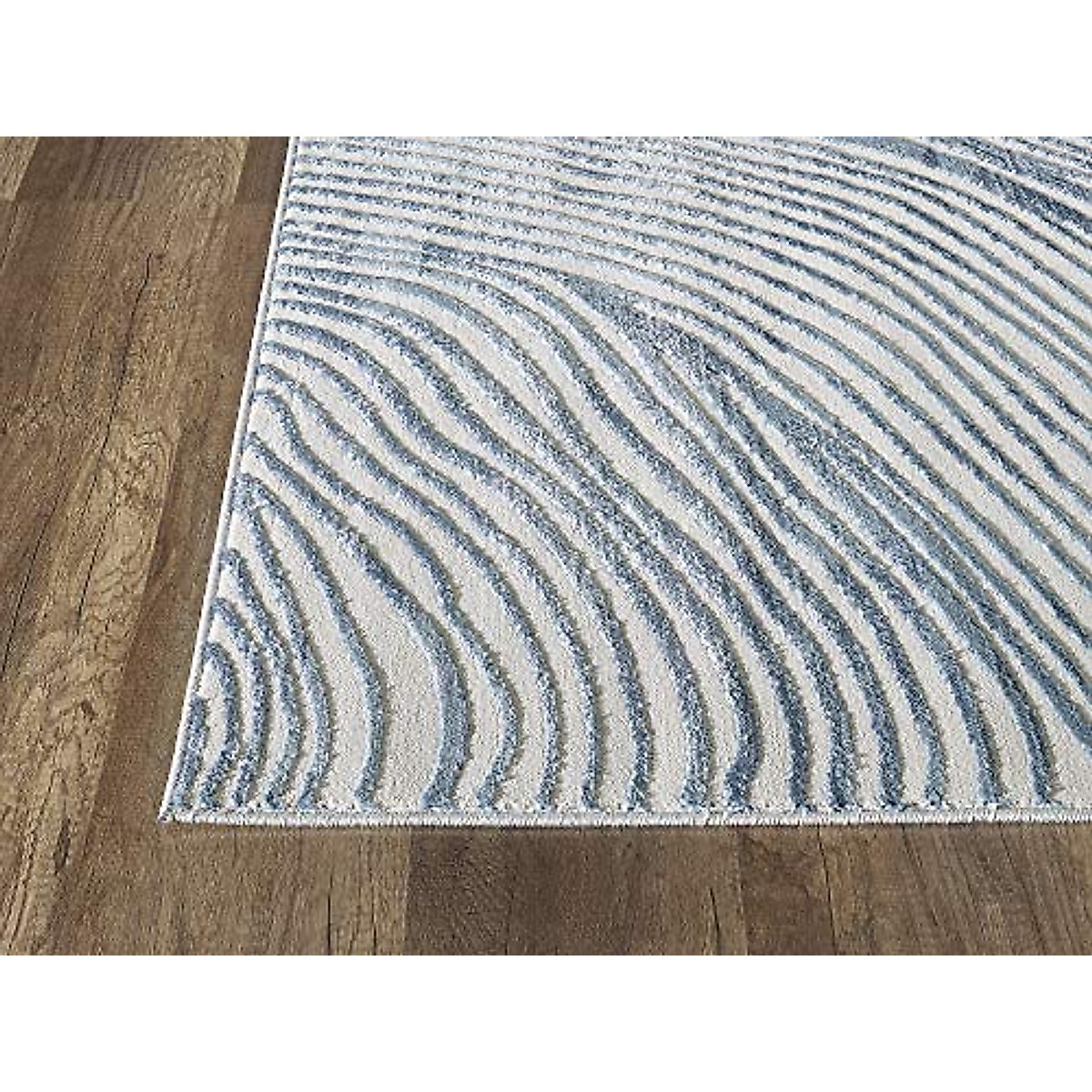 Abani Rugs Contemporary Wave Print 4' x 6' Rectangle Area Rug, Vista Collection - Modern Blue & White Turkish Accent Rug