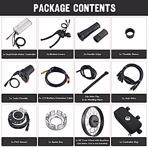 AW Electric Bike Conversion Kit 48V 1000W 26" Front Wheel E-Bike Conversion Kit for Fat Tire Bike Frame Ebike Wheel Kit Cycling Brushless Gearless Hub Motor Kit