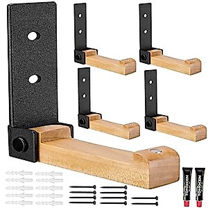 Folding Coat Hooks 5 Pcs Wooden Wall Hooks for Hanging Coat Heavy Duty Aluminum Alloy Adhesive Foldable Headphone Holder Coat Hooks Wall Mounted with Screws for Hat, Towel, Bag (Black)
