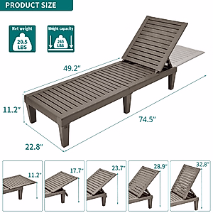YITAHOME Patio Lounge Chair Set of 2, Outdoor Chaise Lounge with 5-Position Backrest, 265lbs Weight Capacity for Backyard, Poolside, Waterproof & Easy Assembly(Taupe)