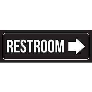 New Great Black Background with White Font Restroom Right Arrow Plastic Door Sign, 3x9 Inch for Outdoor & Indoor Single Sign