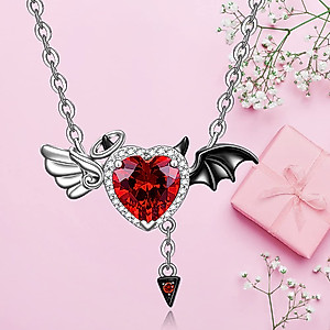 Half Angel Half Devil Necklace Angel and Devil Heart Symbol of Love Pendant Angel Wings Heart Demon Sterling Silver Halloween Bat Jewelry