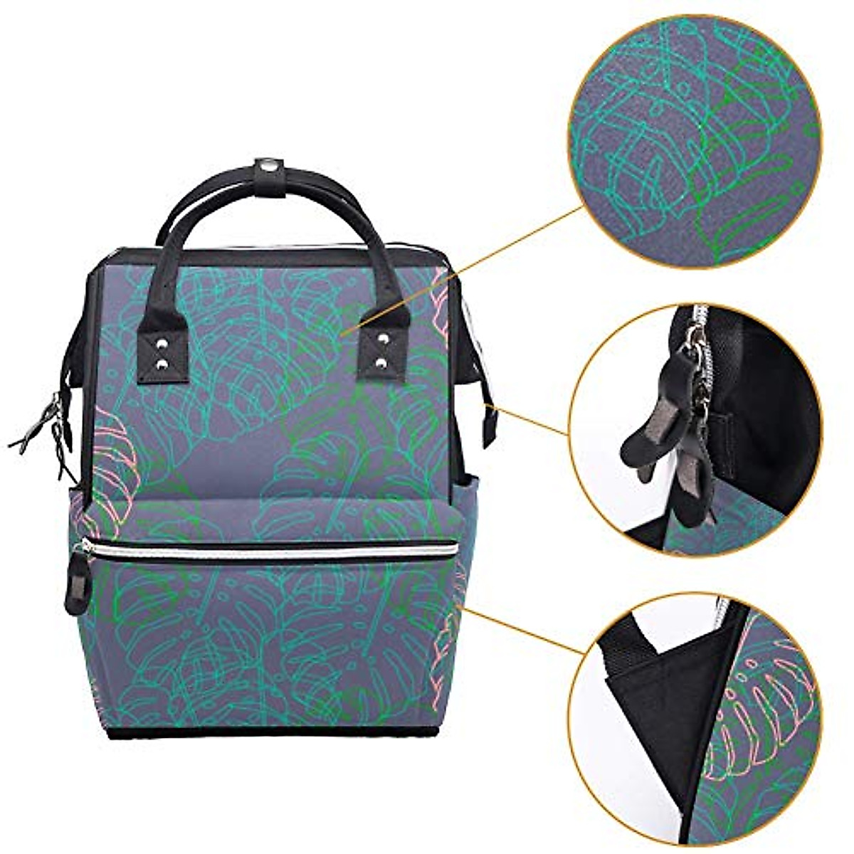 Monstera Print Diaper Tote Bags Mummy Backpack Large Capacity Nappy Bag Nursing Traveling Bag for Baby Care