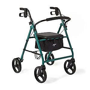 Medline Standard Steel Folding Rollator Walker with 8" Wheels, Supports up to 350 lbs, Green