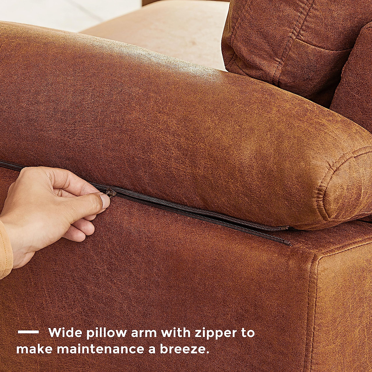 VANOMi 100" Sectional Sofa, Faux Leather Mid-Century Modern Reversible Couch, L Shaped 3-Seat Sofa Couch with Chaise for Living Room, Brown