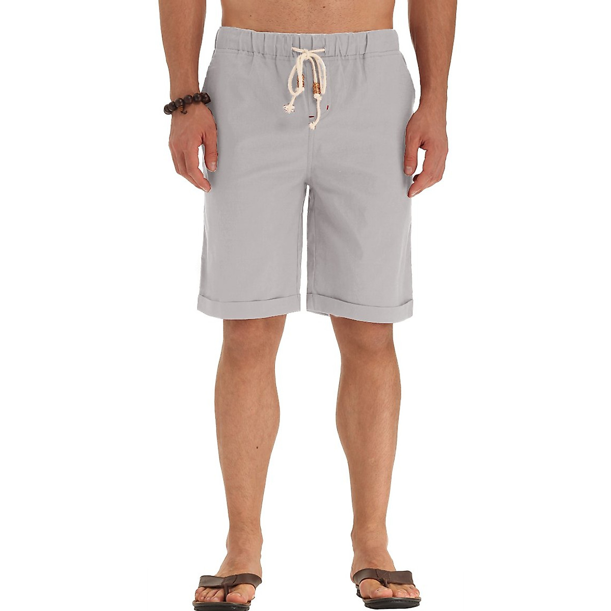 NITAGUT Men's Linen Casual Classic Fit Short (XL, 05Light Gray)