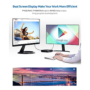 Mini PC Intel Celeron N3350(up to 2.4GHz) Windows 10 6GB RAM/64GB eMMC HDMI/VGA Port Support M.2_SATA_2280 SSD 4K HD Gigabit Ethernet 2.4G/5.0G Dual WiFi BT4.2 Micro PC