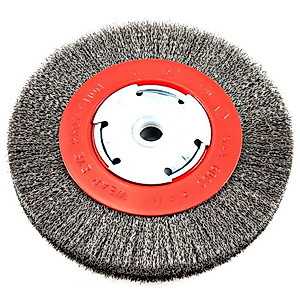 Forney 72751 Wire Bench Wheel Brush, Narrow Face Fine Crimped with 1/2-Inch and 5/8-Inch Arbor, 6-Inch-by-.008-Inch