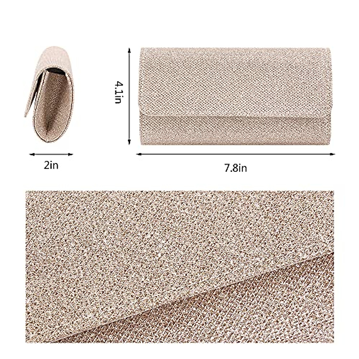 Naimo Flap Dazzling Small Clutch Bag Evening Bag With Detachable Chain (Champagne)